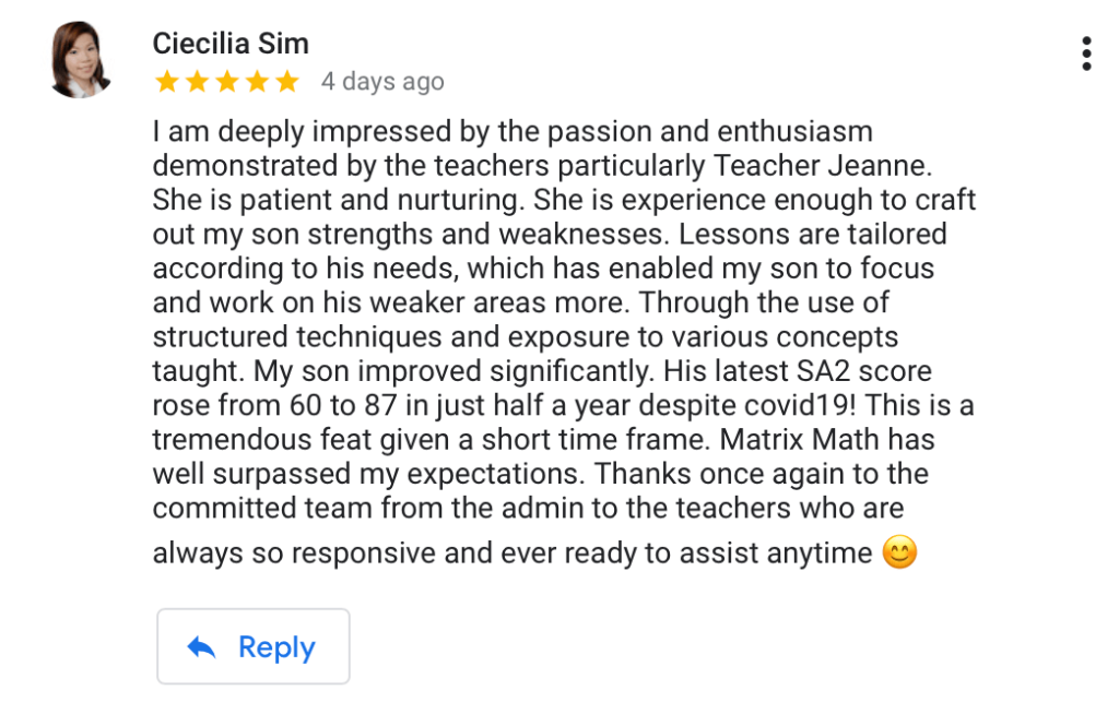 Testimonials from The Best Math Tuition in Singapore